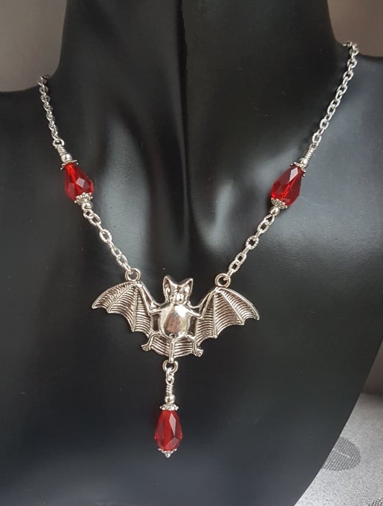 Gorgeous Large Bat Necklace - Red Crystals - Da... - Folksy