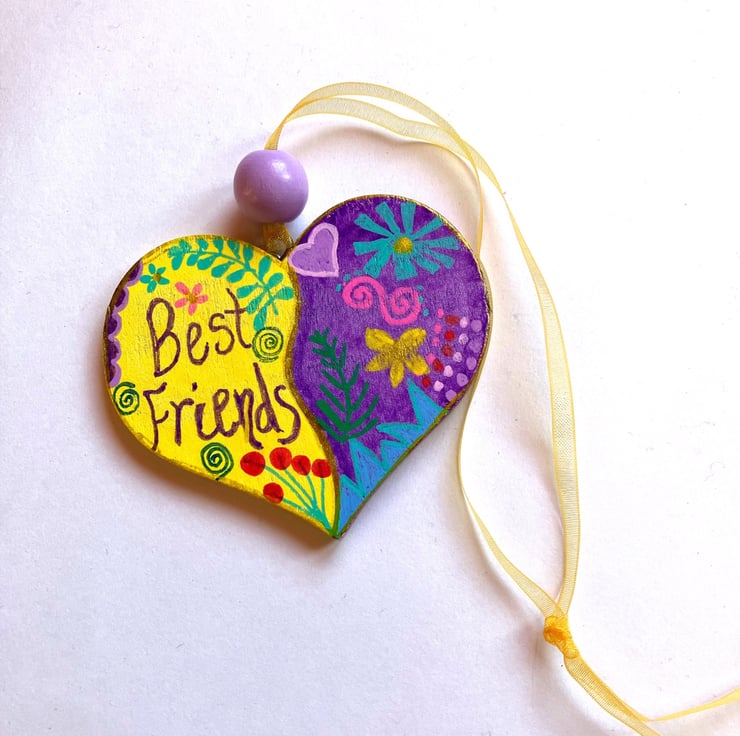Best Friends hand painted gift heart - Folksy