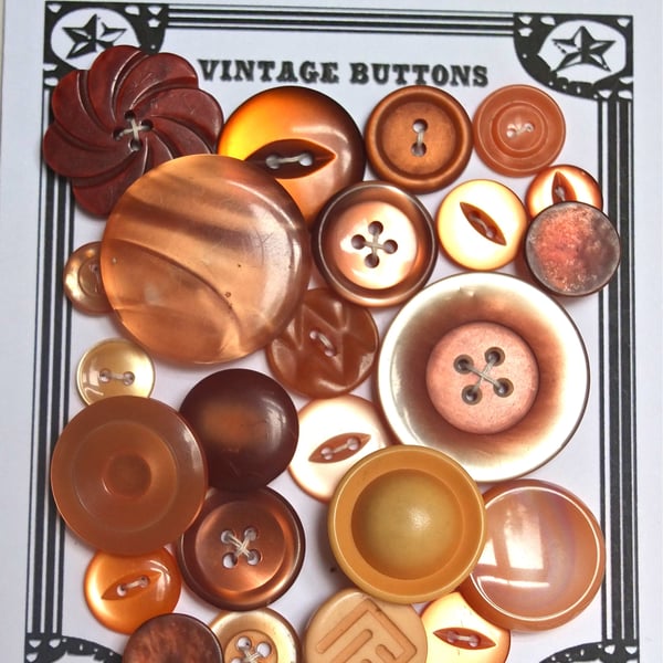 24 Vintage Burnt Orange Buttons - Folksy