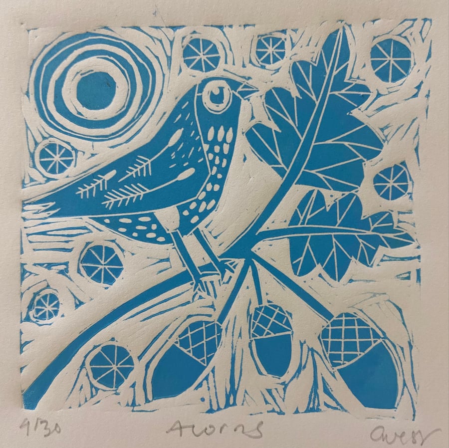 Acorn, limited edition linocut artwork - Folksy