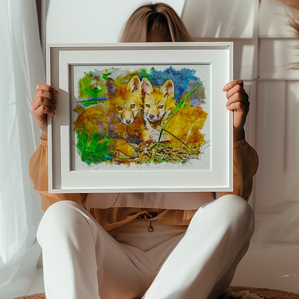 Fox Cubs 16" x 11" Laminated Digital ... - Folksy