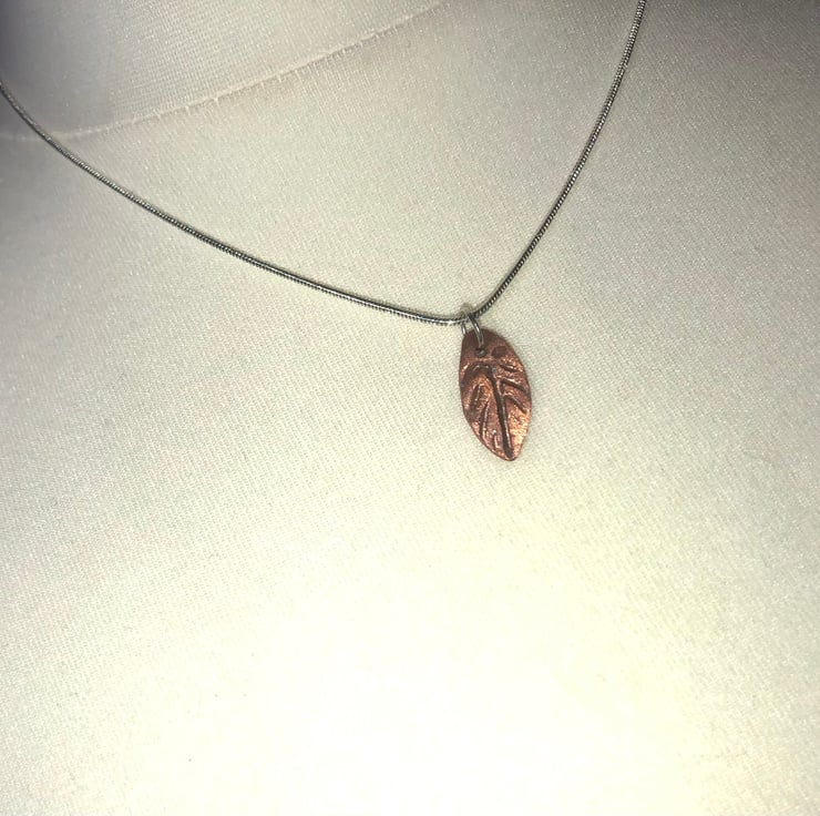 Hand carved solid copper leaf pendant mini &... - Folksy