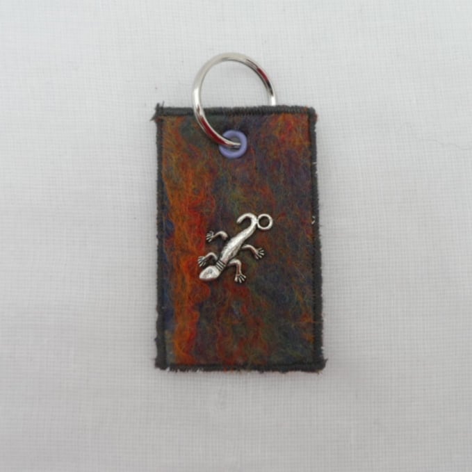 Felted key ring - rainbow with lizard - Folksy