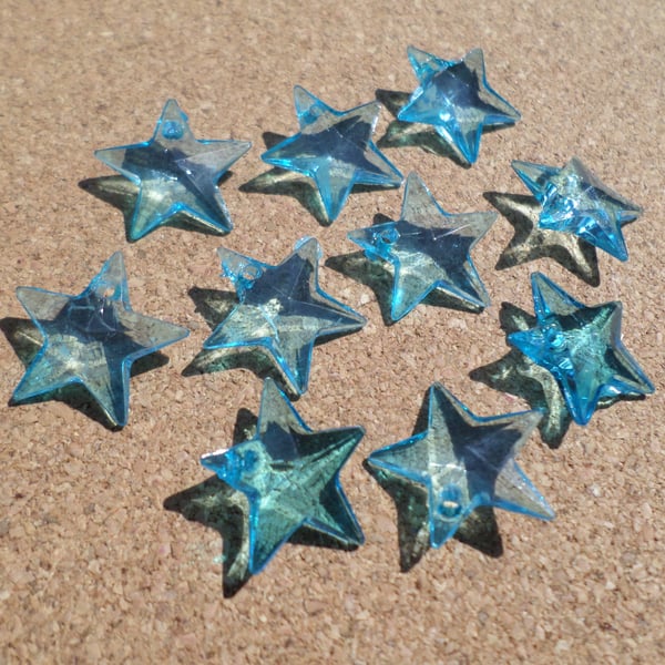 30 x Acrylic Pendants - 19mm - Star - Bright Blue - Folksy