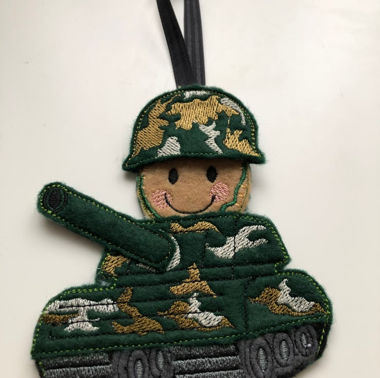 Hanging Gingerbread man - army tank - Folksy