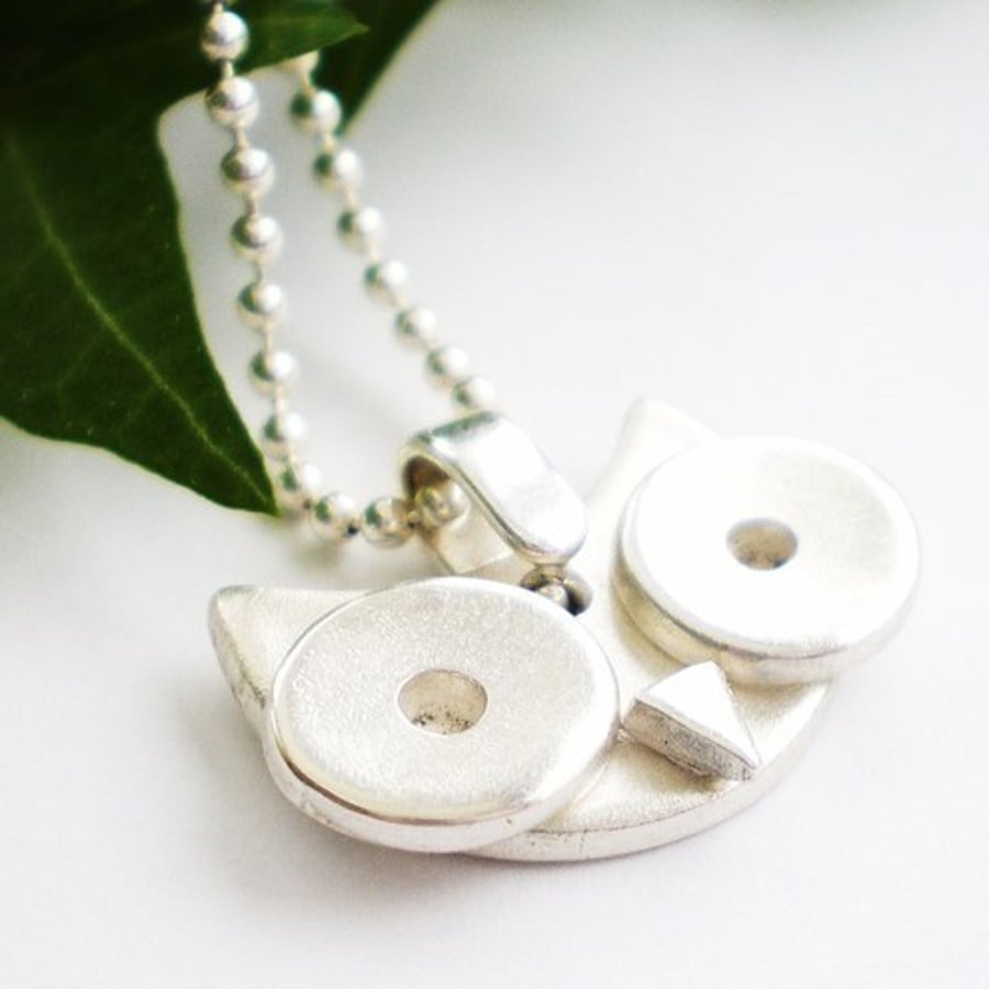 Tiny Silver Owl Pendant - Folksy