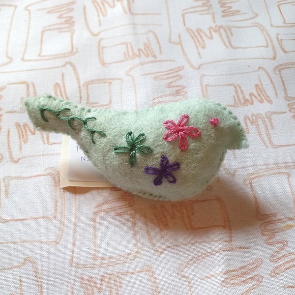 Hand-embroidered felt bird brooch - long tailed... - Folksy