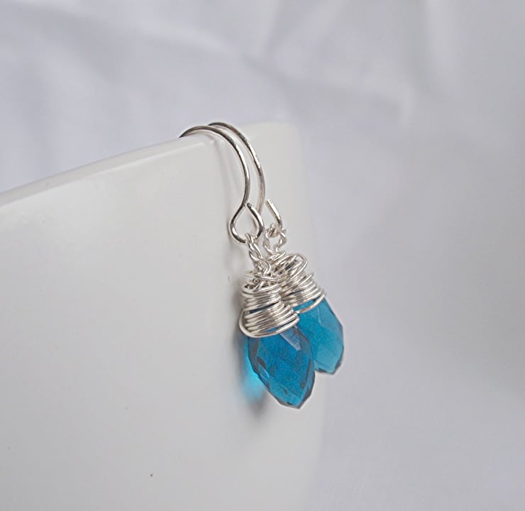 Deep blue crystal wire wrapped earrings - Folksy