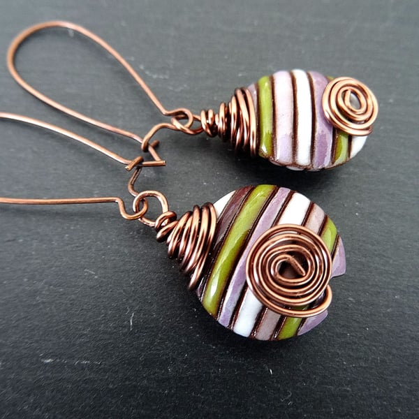 Wire wrapped Ceramic Lentil bead earrings - Folksy