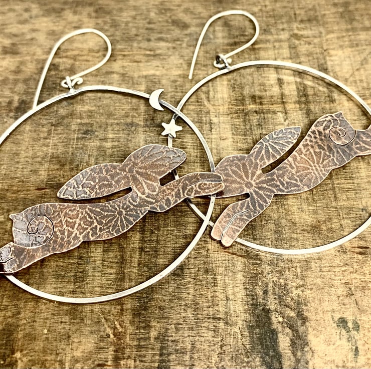 Large Hoop Running Hare Earrings - Folksy