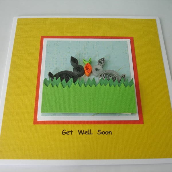 Quilled rabbits Get Well Soon card - Folksy