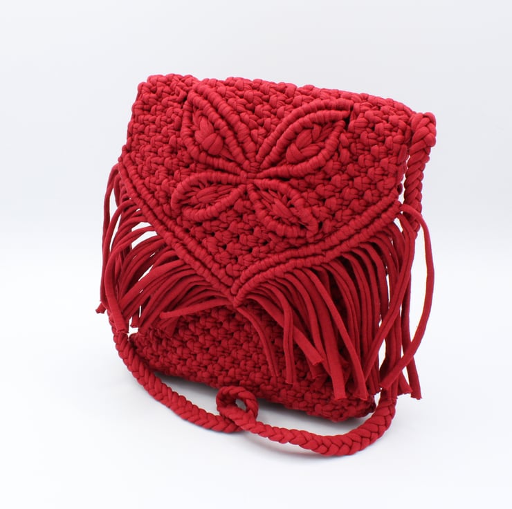 Red macrame shoulder bag - lined butterfly bag - Folksy