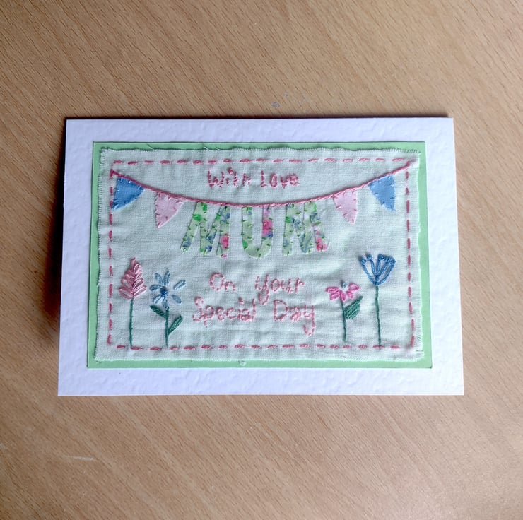 Fabric MUM Bunting Card - Hand-Stitched - Texti... - Folksy