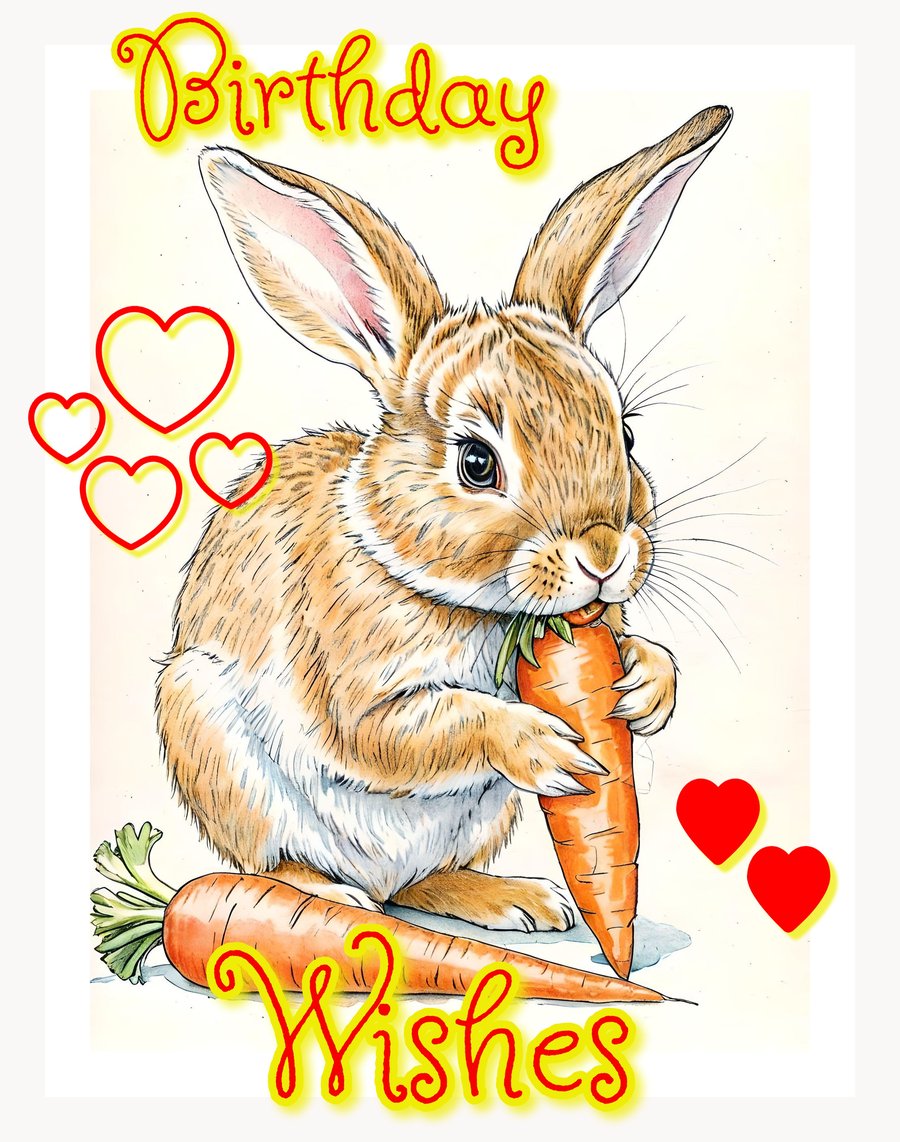 Birthday Wishes Rabbit Card A5 - Folksy