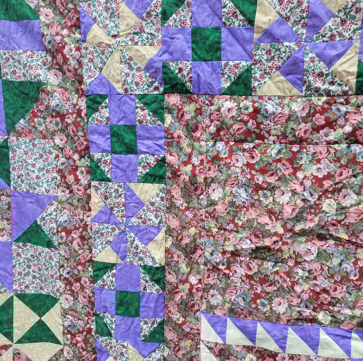 Homemade Purple, green, red and white Patchwork... - Folksy