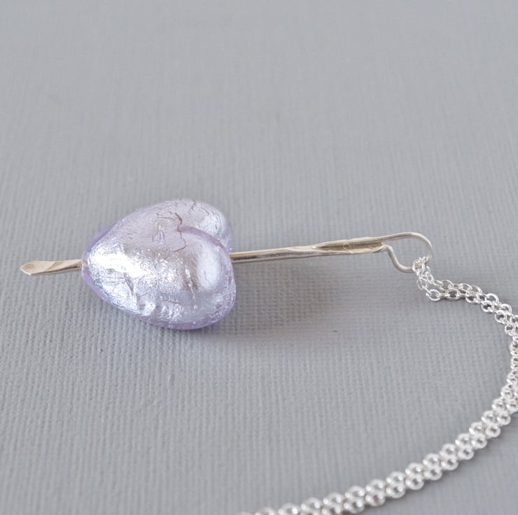 Cupid's Arrow Pale Violet Murano Heart Sterling... - Folksy