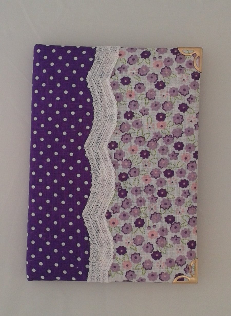 Padded, fabric covered A6 notebook (purple) - Folksy