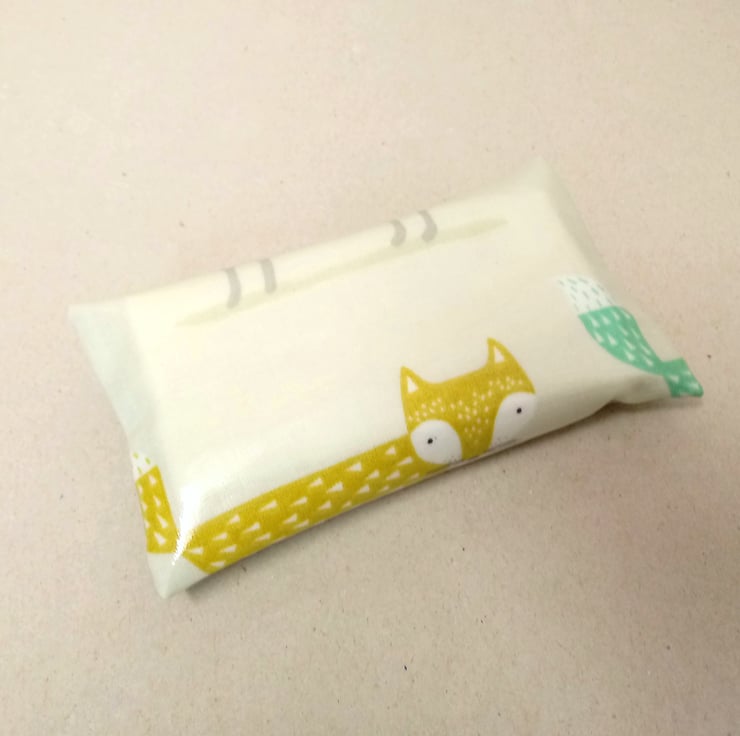 Tissue holder in beige with fox pattern, tissue... - Folksy