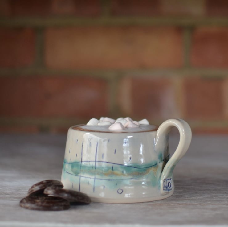 Ceramic cup - Seascape. glazed in white, turquo... - Folksy
