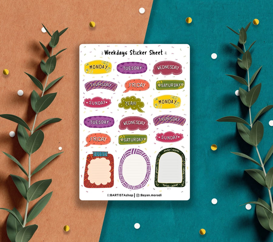 Days of the week sticker sheet, Planner headers... - Folksy