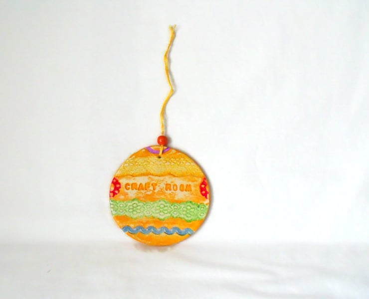 clay craft room sign in orange for hanging from... - Folksy