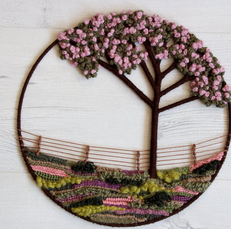 Large Cherry Blossom Tree Circular Wall Art, 35... - Folksy