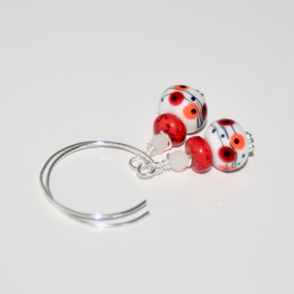 Red and orange dot lampwork glass hoop earrings - Folksy