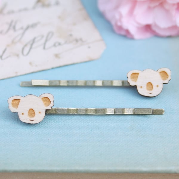 Wooden Koala Hair Grips - Folksy