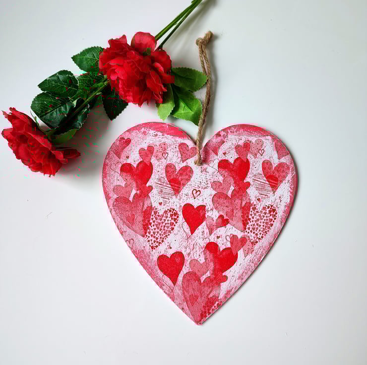 Decoupage Hanging Wooden Decorative Heart, Vint... - Folksy