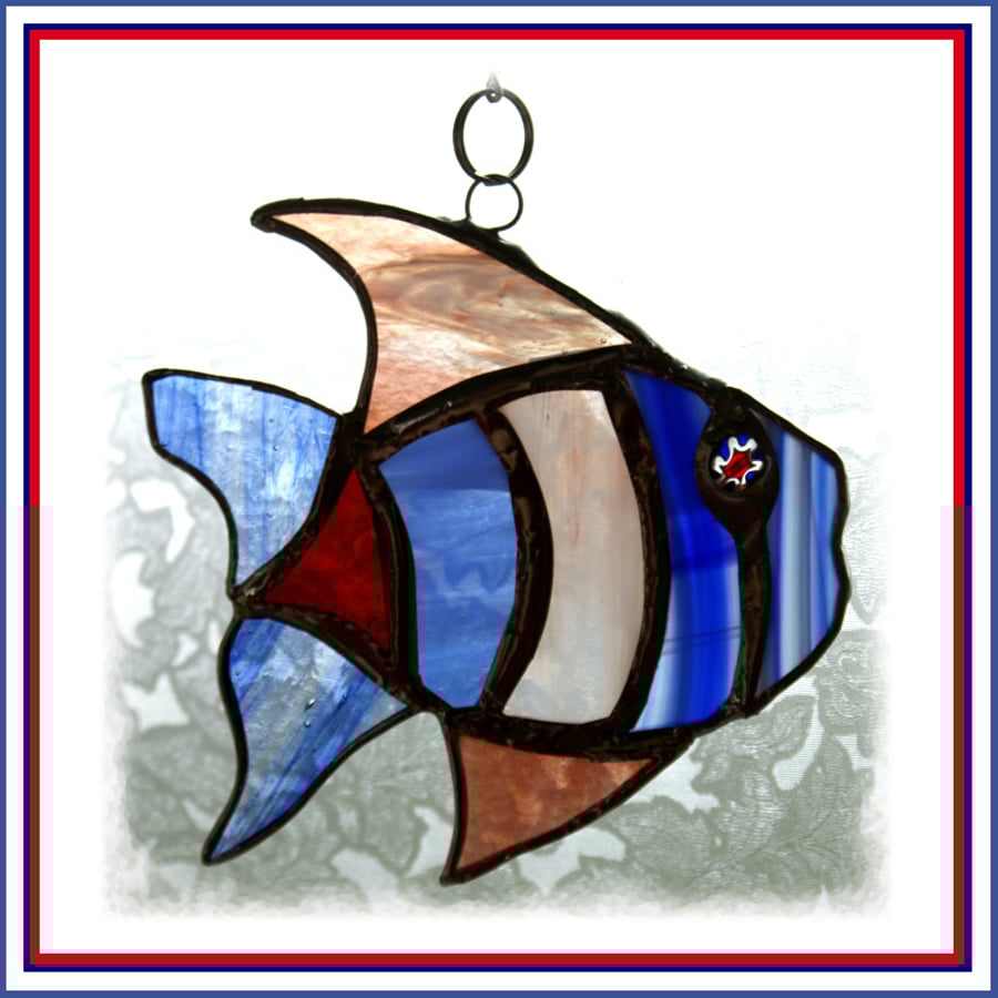 Fish Suncatcher Handmade Stained Glass Red Whit... - Folksy
