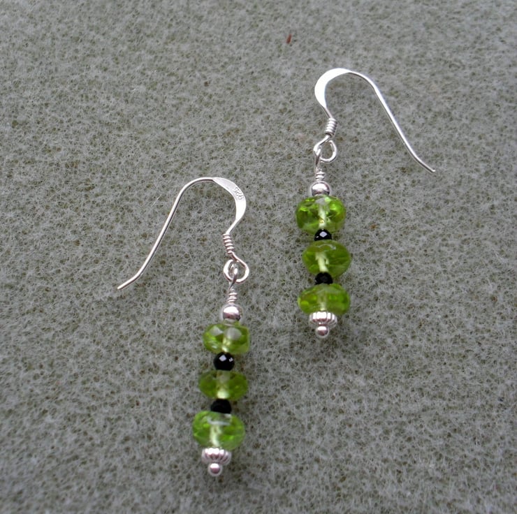 Sterling Silver Peridot and Black Spinel Earrin... - Folksy