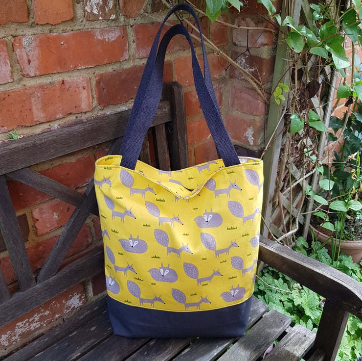 Tote bag with zip; foxes on yellow - Folksy