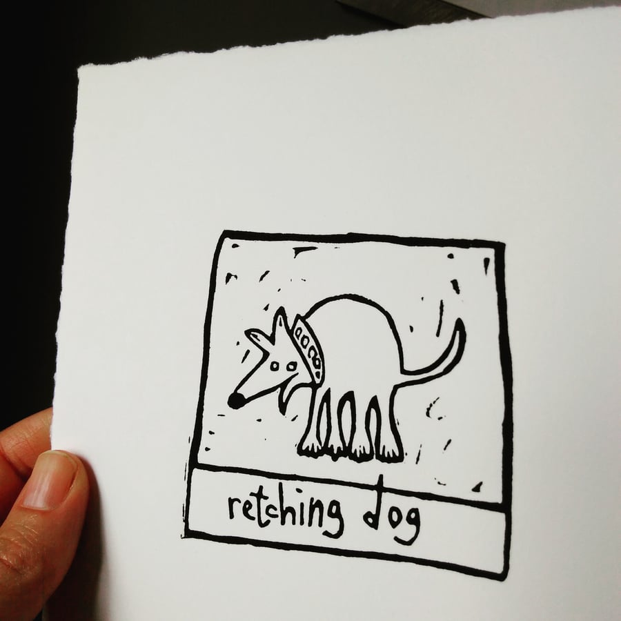Retching Dog, original lino print - Folksy