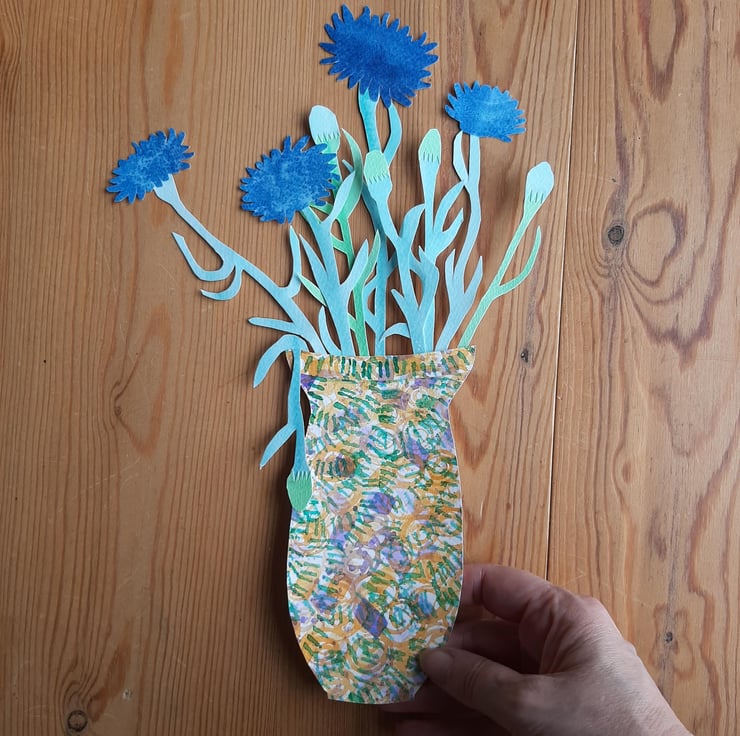 Cornflowers in a Vase Paper Collage - Folksy