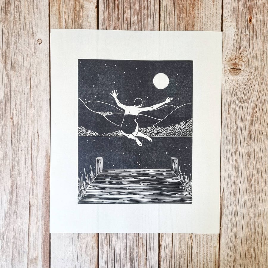 Moonlit Joy- Original artist proof linocut prin... - Folksy