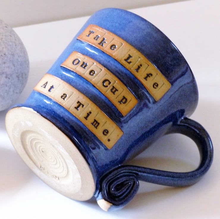 Large 'Take Life One Cup At a Time' Blue Mug - ... - Folksy