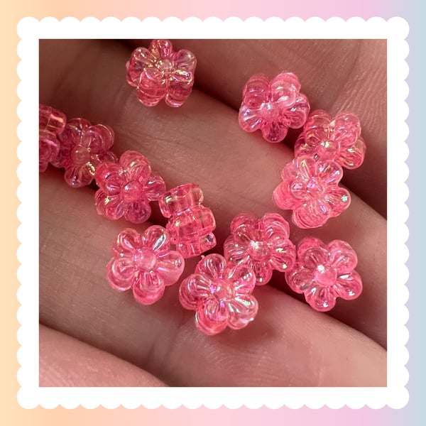 50 Small Pink Flower Beads Set, Cute Floral Bea... - Folksy