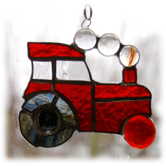 Tractor Suncatcher Blue Stained Glass Handmade ... - Folksy