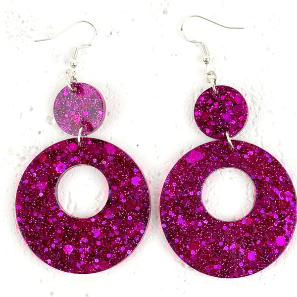 Jazzy Sparkly Hot Pink Hoops & Little Heart... - Folksy