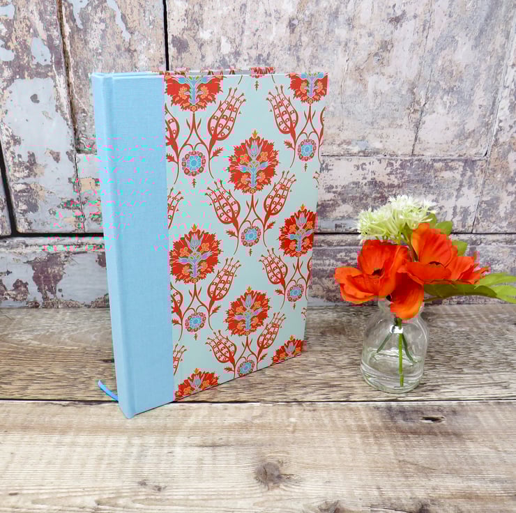 Handmade A5 notebook with a blue and red cover - Folksy