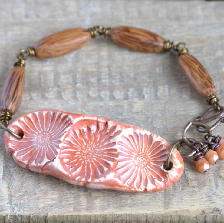 Rustic Ceramic & Wooden Bracelet - Folksy