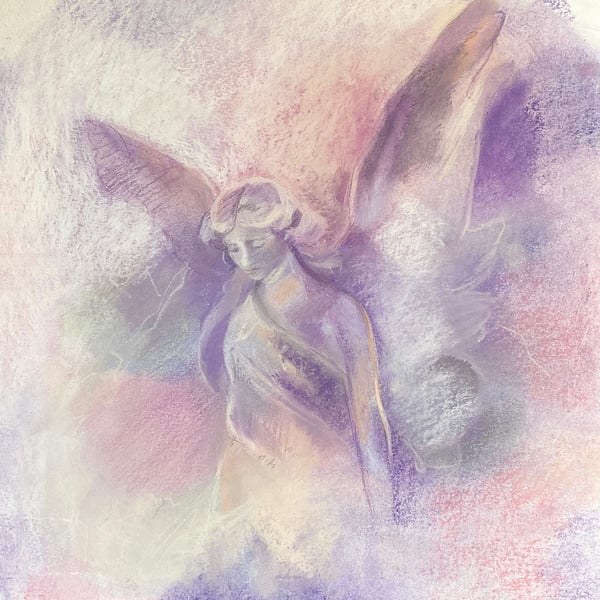 Angel drawing in chalk pastel and pencil. Angel... - Folksy