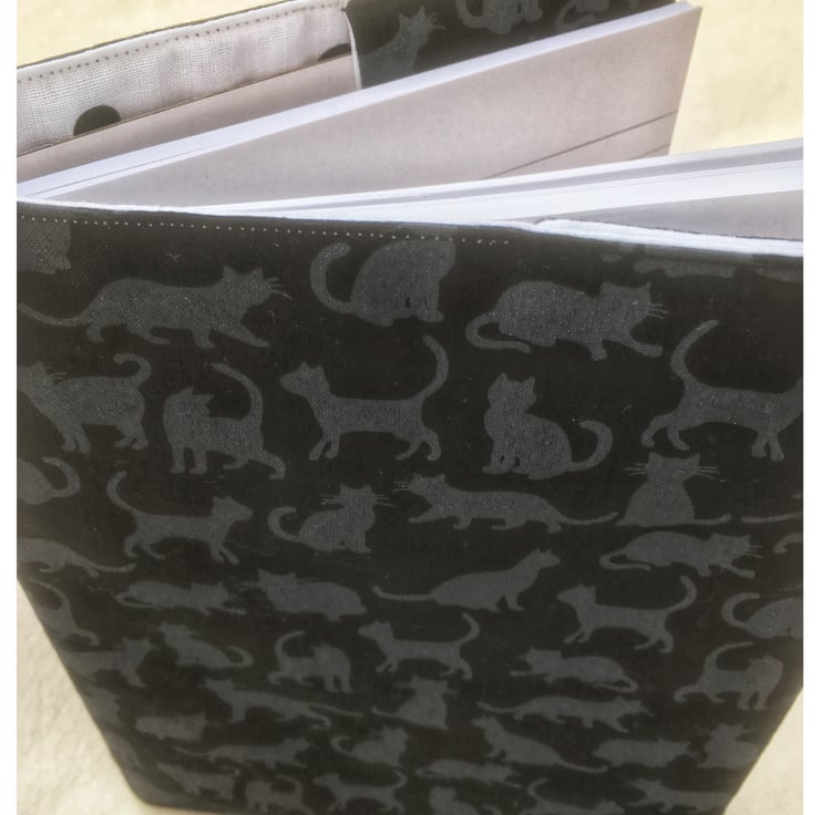 Cat Notebook Cover, Grey Cat, Fabric, A5, Stati... - Folksy