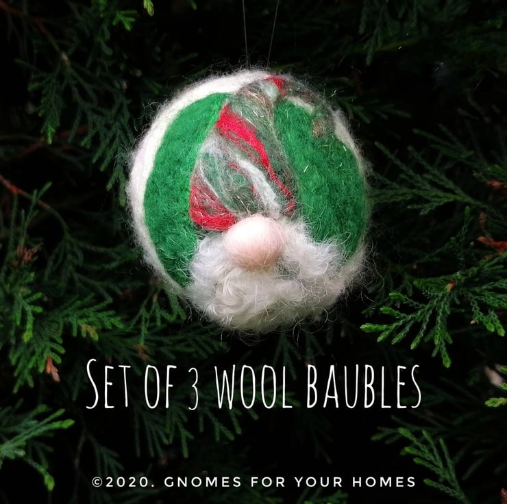 Handmade, felted wool Christmas Gnome Ornament ... - Folksy