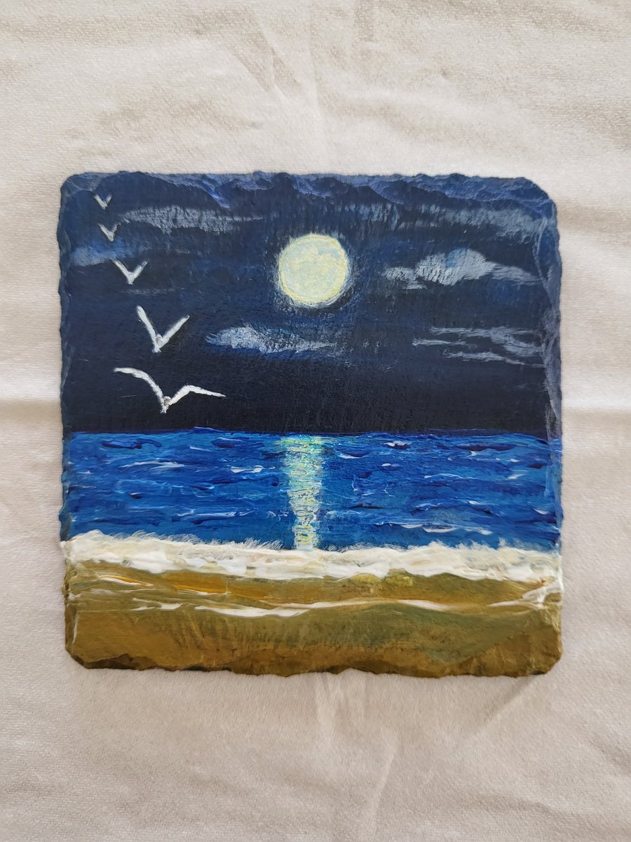 Original hand-painted slate coaster seascape - Folksy