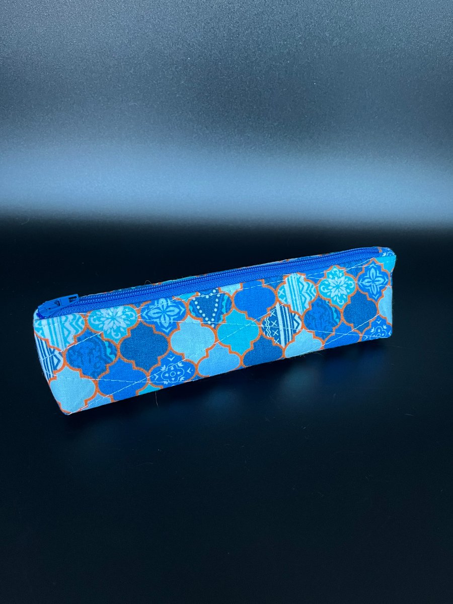 Blue tile design zipped pouch - Folksy