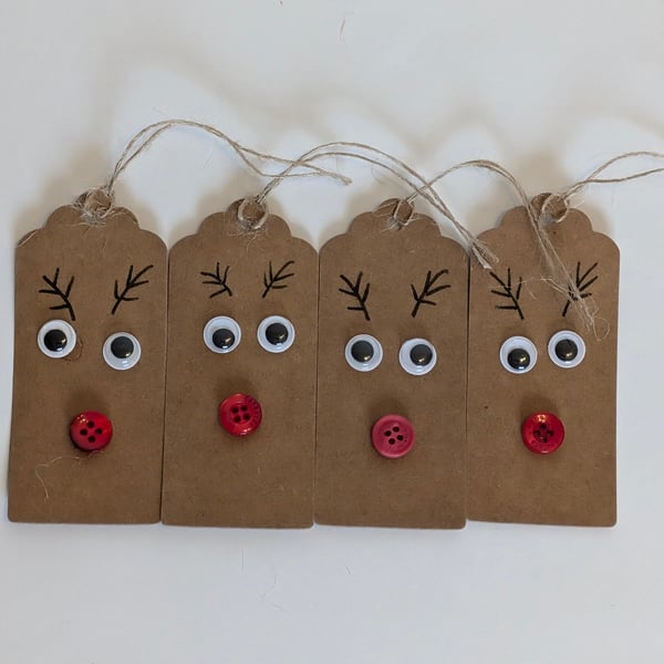 Christmas reindeer gift tags x4 - Folksy