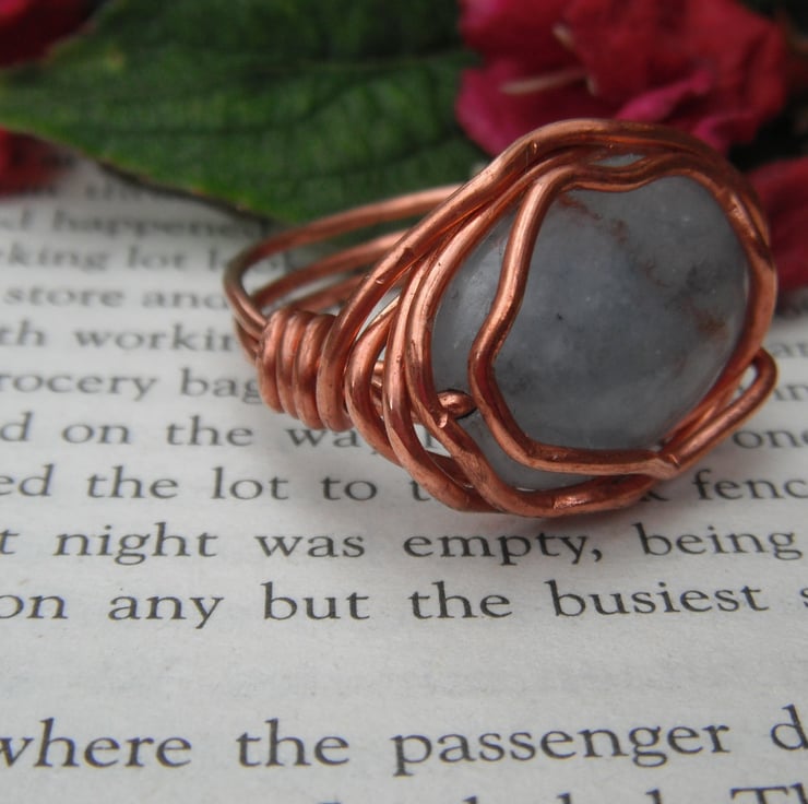 Blue Lace Agate Wire Wrap Ring O - Folksy