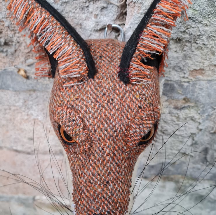 Faux fox wall mount in rust coloured herringbon... - Folksy