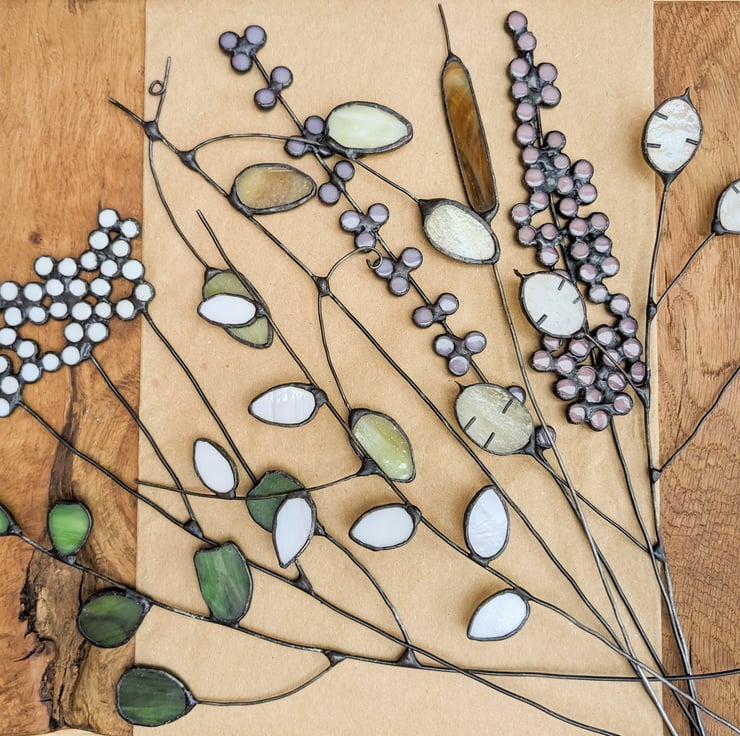 Stained Glass Bouquet, Glass Flowers on Wire St... - Folksy